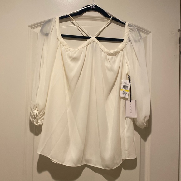 1. State | Tops | State White Blouse Sheer Sleeves Partially Sheer Top ...